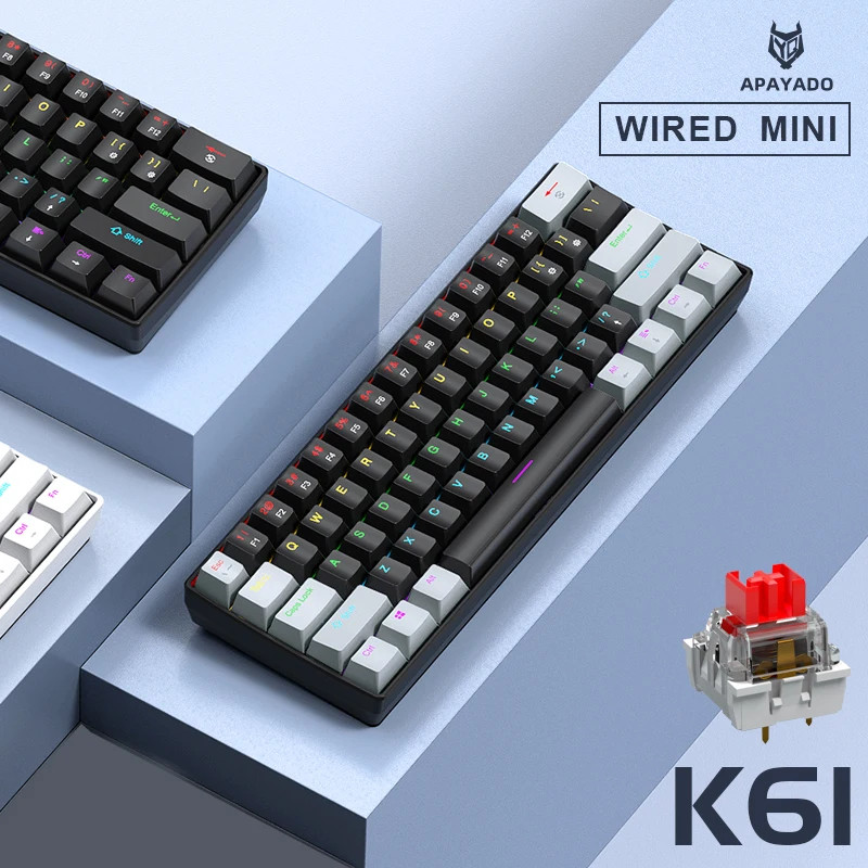 Bàn phím cơ có dây APAYADO K61, Bàn phím có dây Mini di động 60% Bàn phím Phantom RGB 61 phím ...