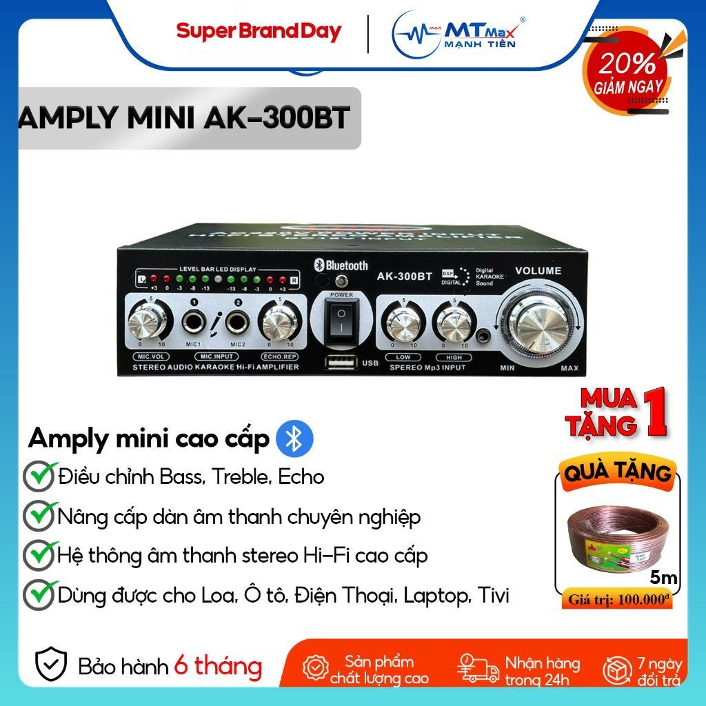 Amply Mini 300BT - Bộ Khuếch Đại Công Suất Âm Thanh 200W, 2 Micro 5.0 ...