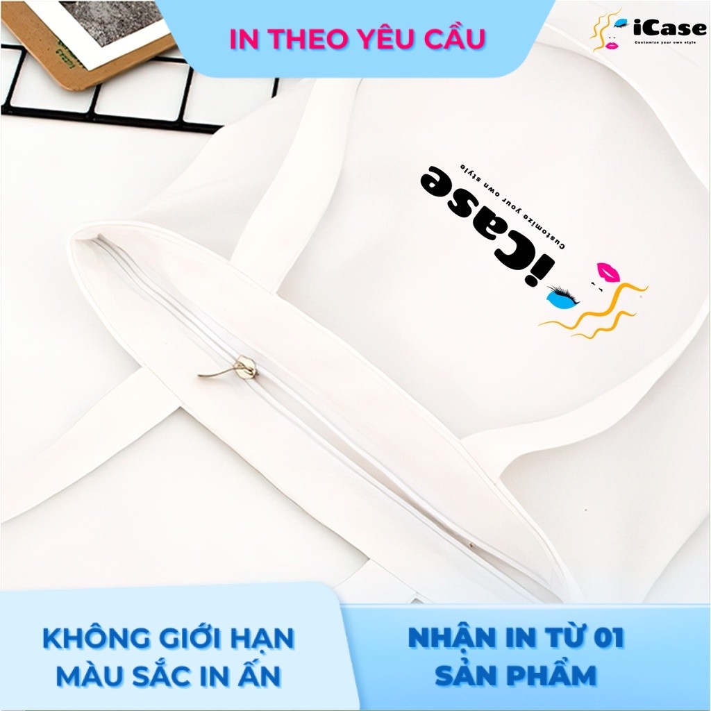 Túi vải Canvas iCase có khóa kéo và túi con in logo theo yêu cầu kích ...