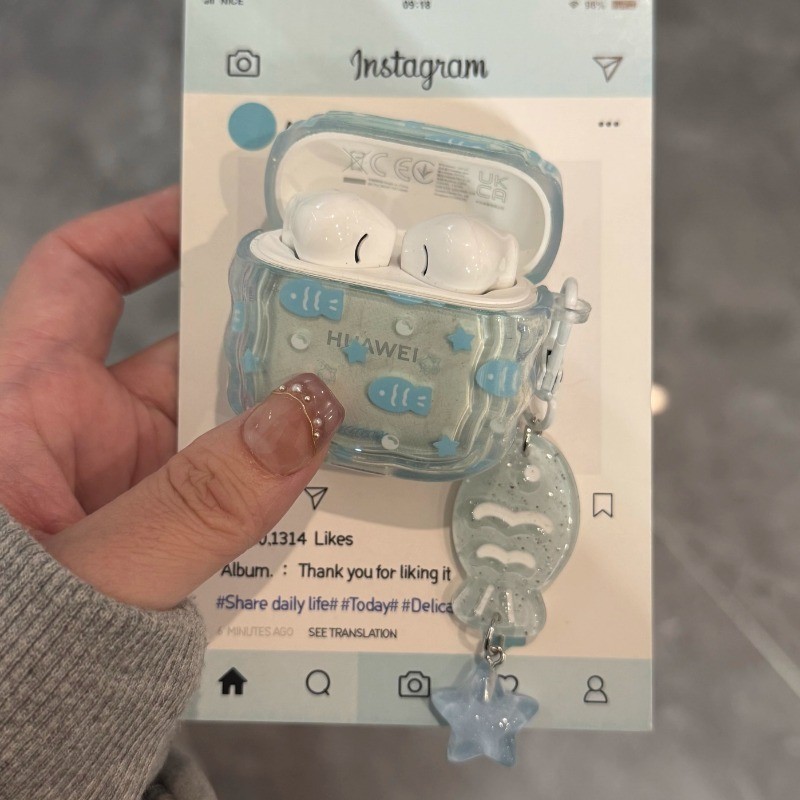 Ốp Lưng Cho AirPods 4 2 3 Pro 2 EarBuds Blue Fish Star Fresh Tai Nghe funda Có Móc Khóa Cho ...