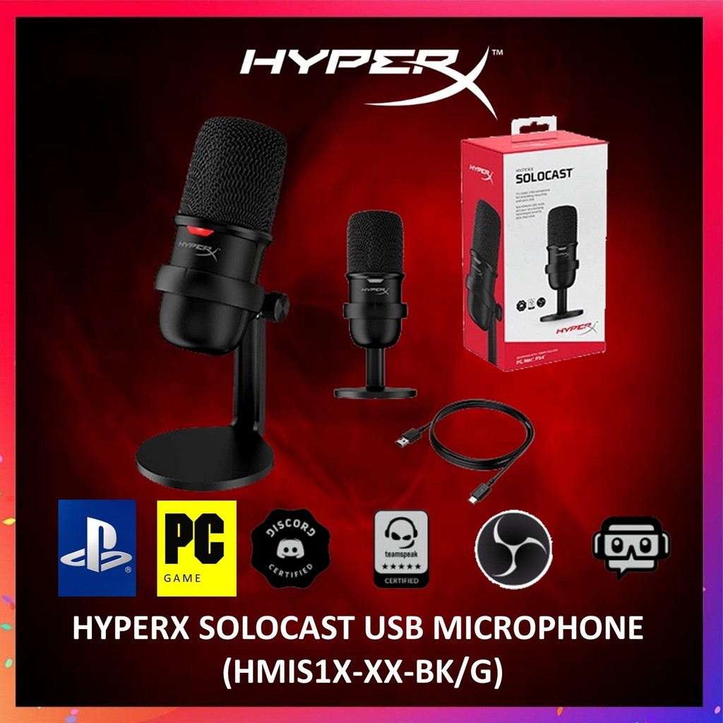 Micro chơi game HyperX SoloCast USB Condenser cho PC PS4 PS5 và Mac Cảm biến Tap-to-Mute ...