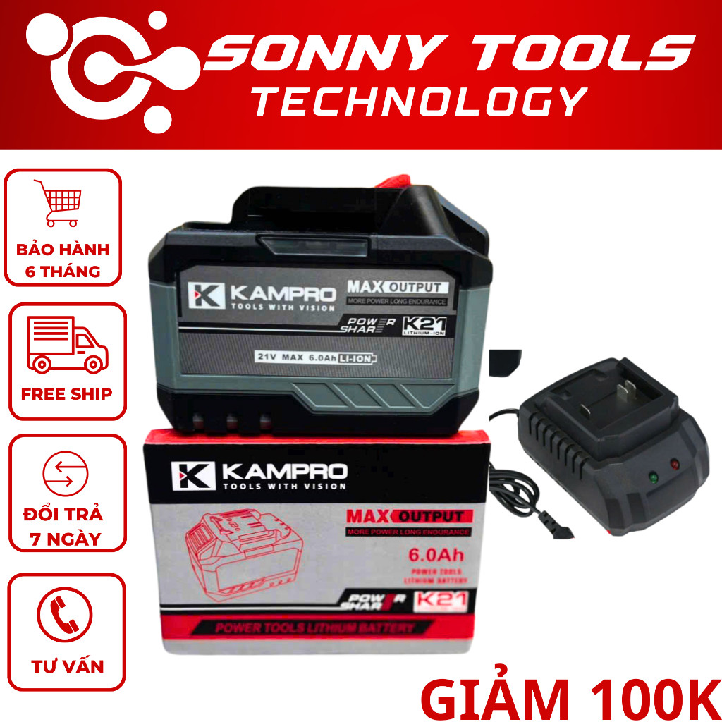 Pin KAMPRO Chính Hãng cho máy khoan máy siết, Pin Có đèn báo pin, Chân ...