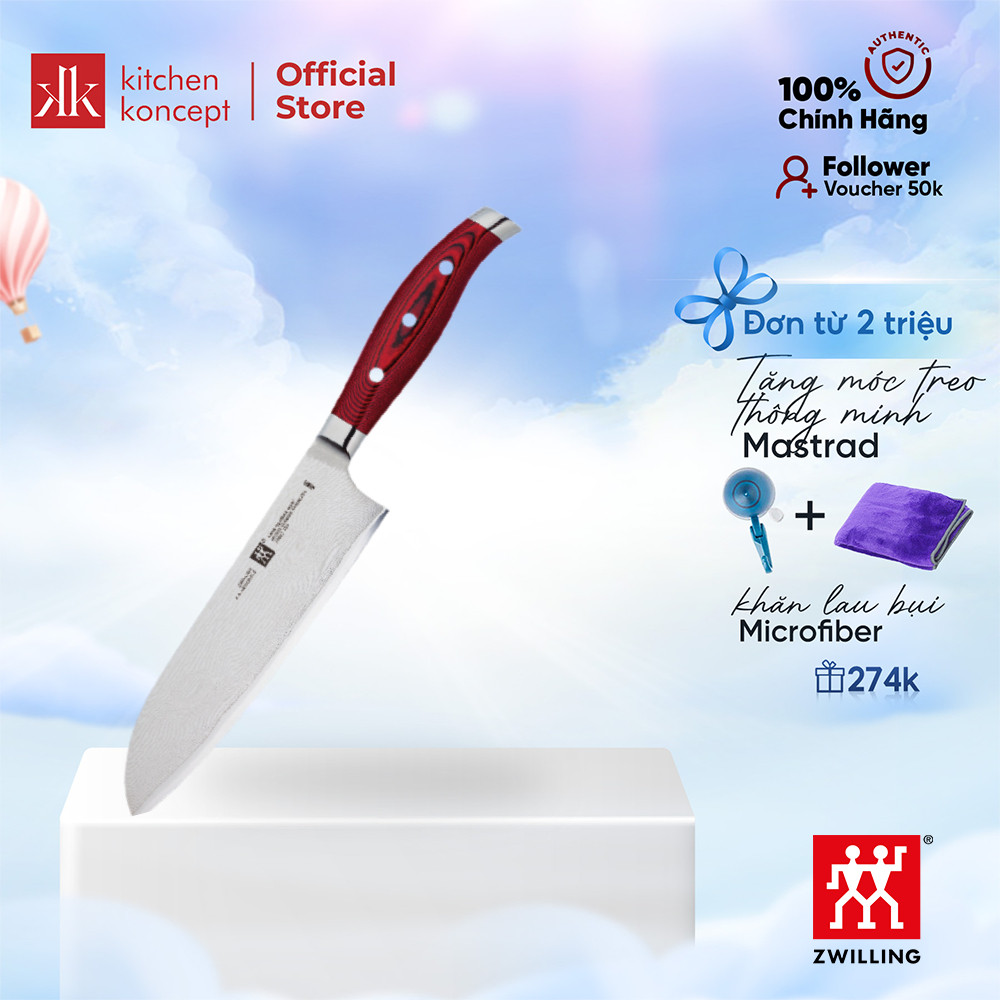 Dao cao cấp Zwilling Damascus Santoku Twin Cermax MD67 18cm với 133 lớp thép đặc biệt sản xuất ...
