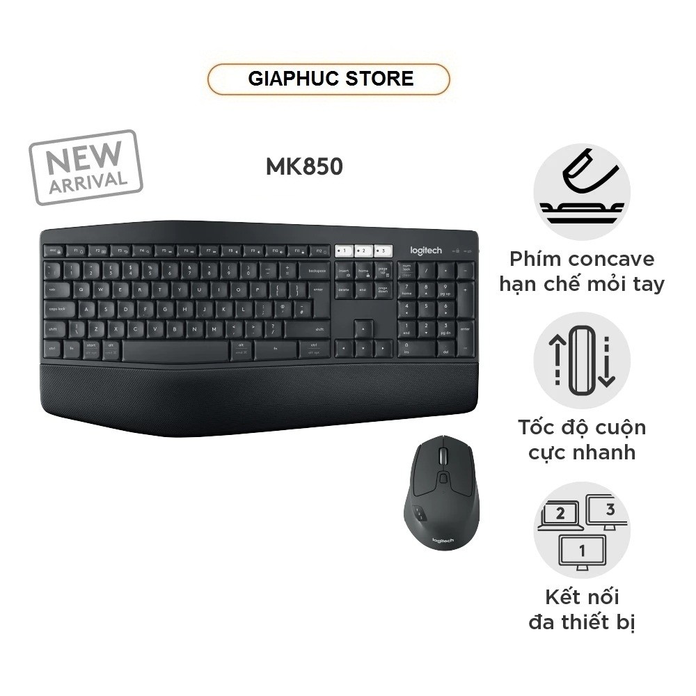Bộ bàn phím và chuột không dây Bluetooth đa thiết bị Logitech MK850 - Công nghệ Logitech Flow ...