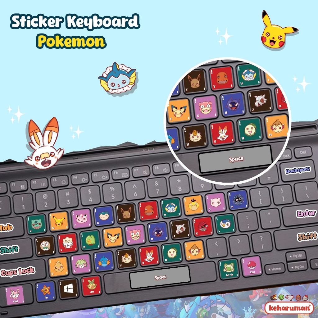 Sticker Bàn Phím Máy Tính Laptop chủ đề Pokemon Pikachu Eevee Snorlax ...