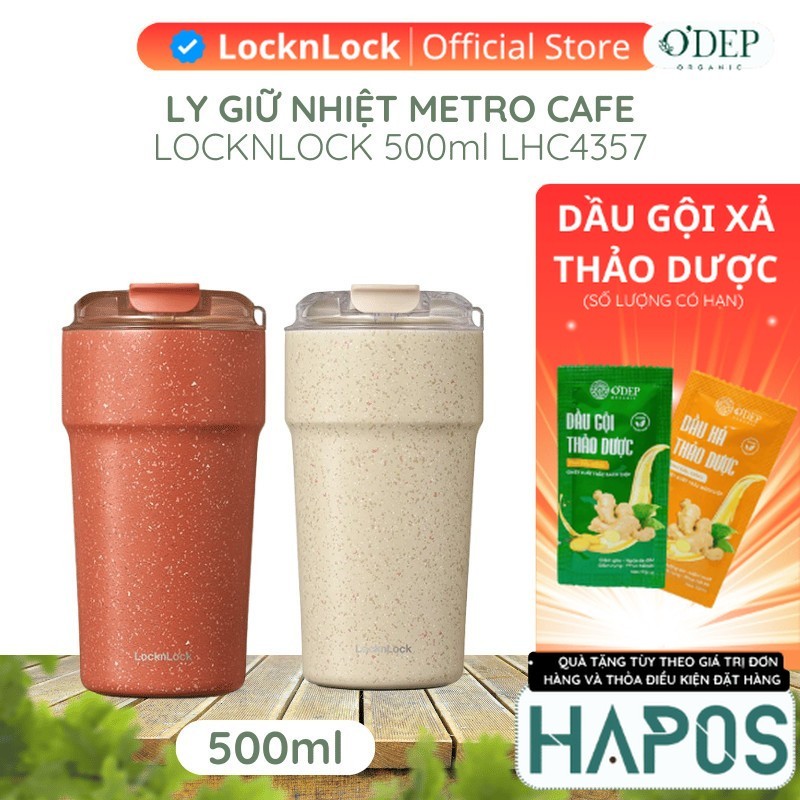 Bình giữ nhiệt LocknLock 500ml phủ sứ, Hàng chính hãng, nắp lật dễ sử ...
