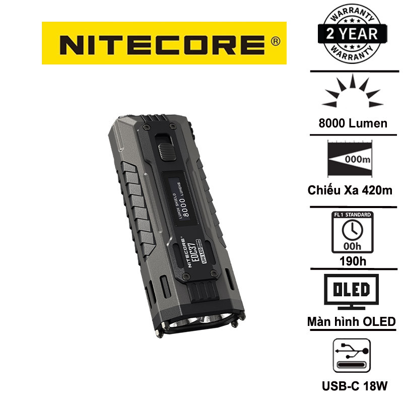 Đèn pin NITECORE EDC37 – Siêu sáng 8000 Lm, pin 8000mAh, sạc nhanh 18W ...