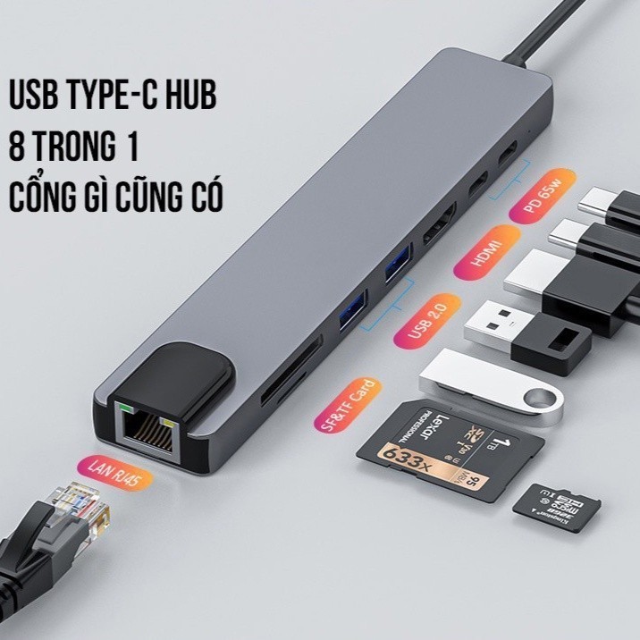 HUB Type C Và HUB USB 3.0, Hub chuyển 8in1,Cổng Chuyển Đổi HUB USB Type ...