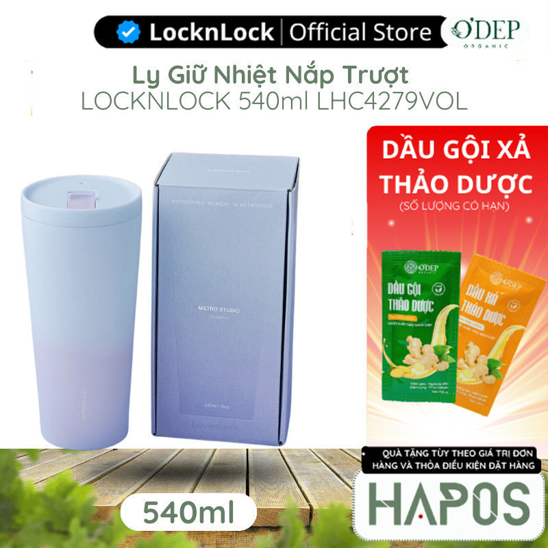 Ly giữ nhiệt 540ml LocknLock nắp trượt LHC4279VOL - Hàng chính hãng, đế silicone chống trượt ...