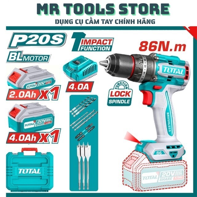 MR TOOLS Máy khoan 3 chức năng dùng pin 20V Total TIDLI20868 ( Động Cơ ...