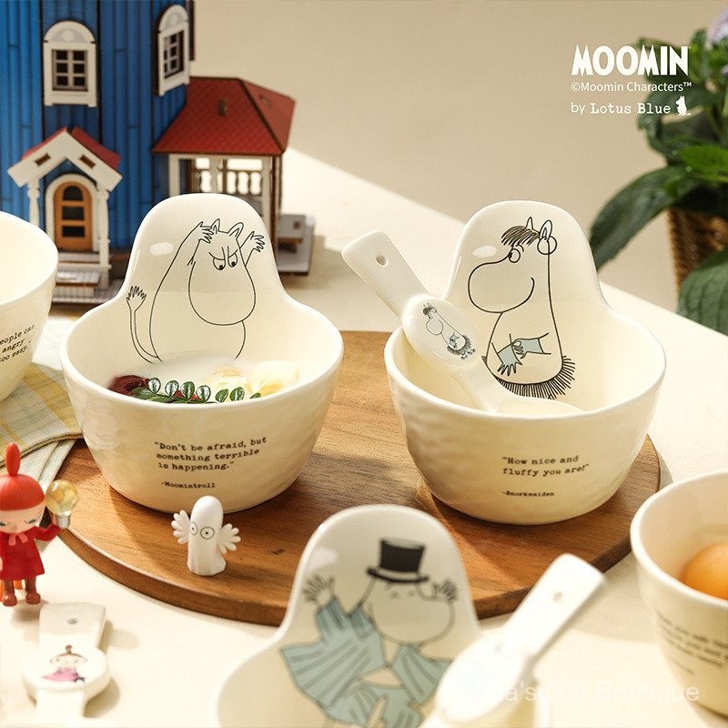 [Aria] Bộ đồ ăn Blue Lotus Moomin kiểu Ins, bát có tay cầm, một người ...