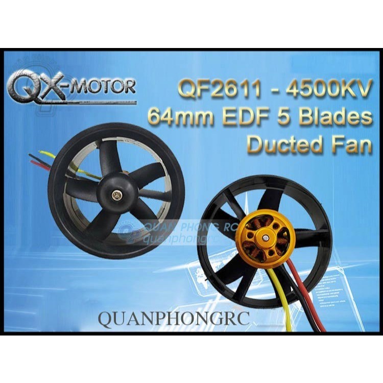 QX-MOTOR Ducted Fan 64mm EDF 5 lá QF2611 4500KV 3S Dành cho máy bay ...