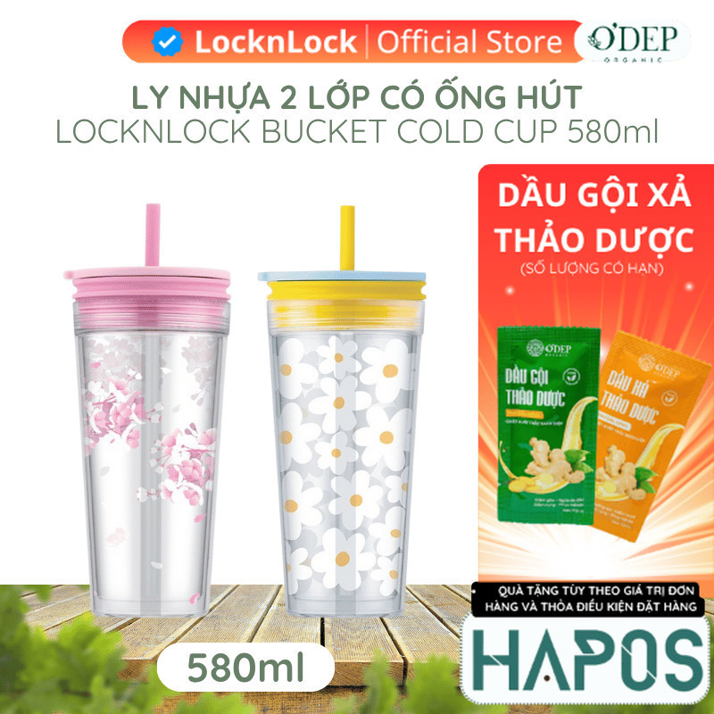 Ly nhựa 2 lớp có ống hút LocknLock Bucket cold cup 580ml - 2 màu Hồng ...
