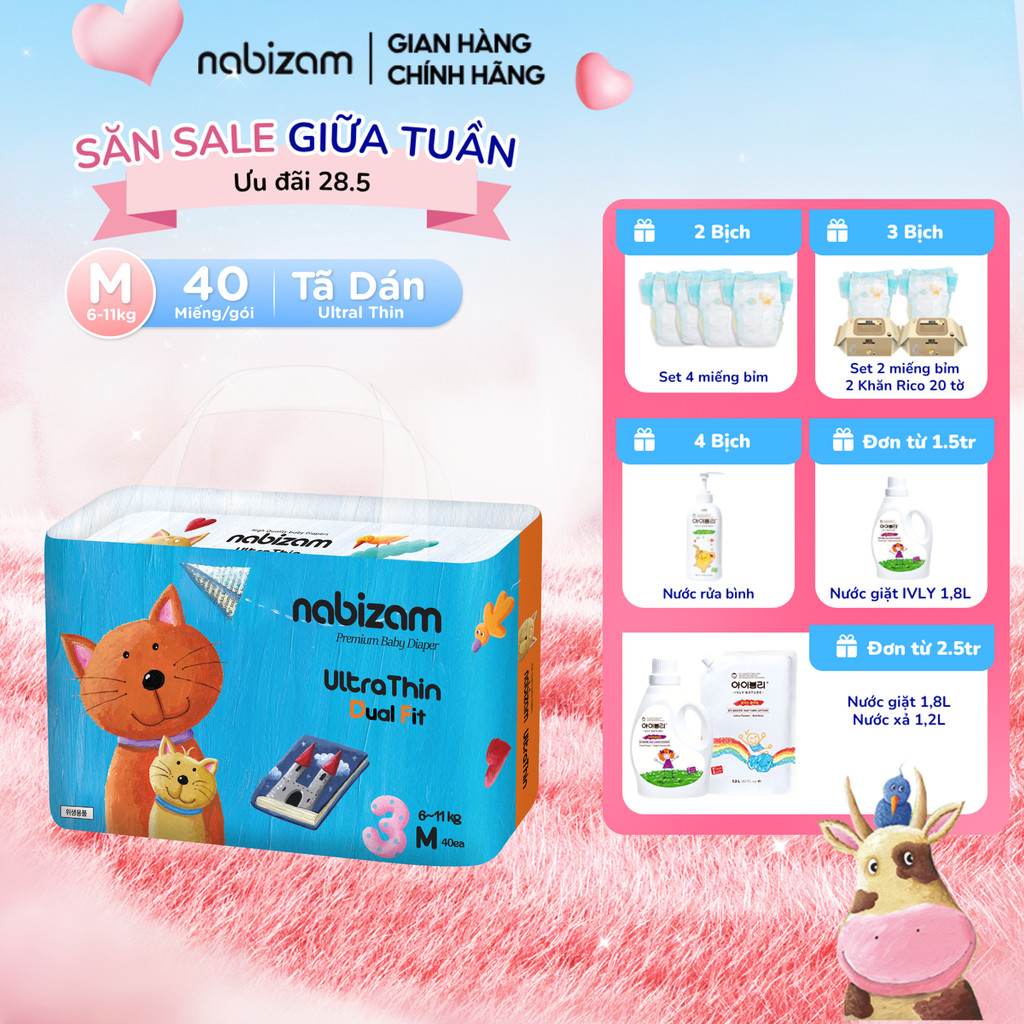 Tã/Bỉm Dán NABIZAM UltraThin Nội Địa Hàn Cao Cấp, Mỏng và Thấm Hút Tối ...