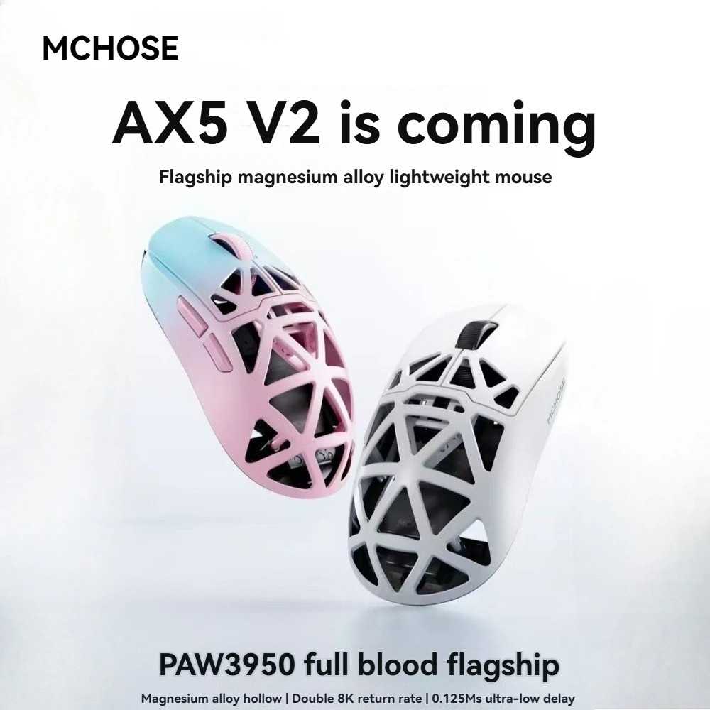 MCHOSE AX5 V2 Mouse 3 Mode Wireless Mouse Magnesium Alloy CNC PAW3950 8000Hz Lightweight Hollow ...