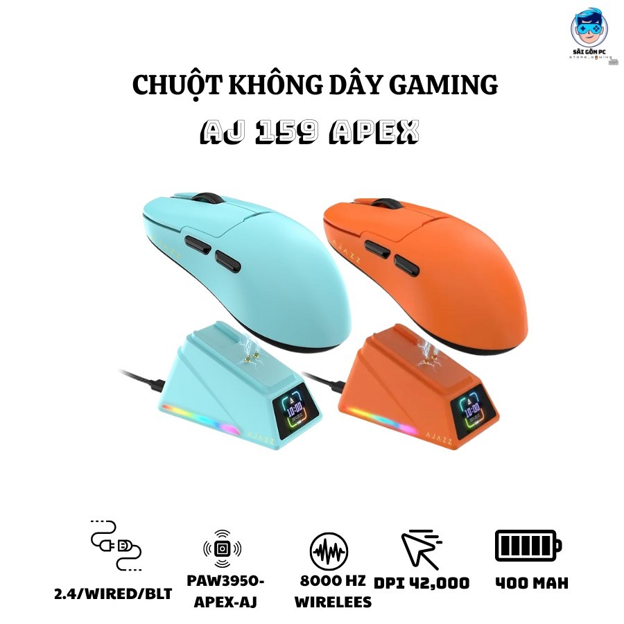 Chuột không dây gaming AJAZZ AJ159 Apex - 3 mode kết nối - Paw 3950 ...