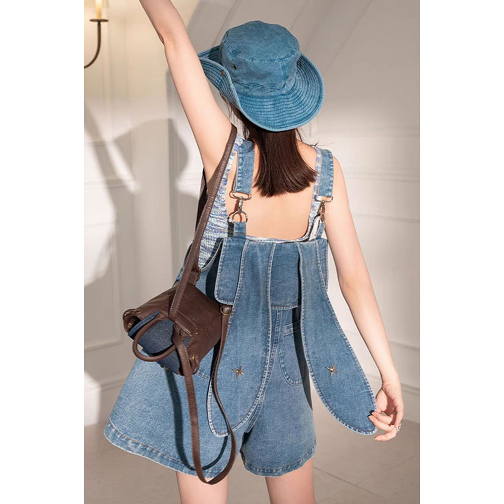 Mới! Quần short dây đeo F&X thiết kế thanh lịch tai thỏ denim nữ mùa hè ...