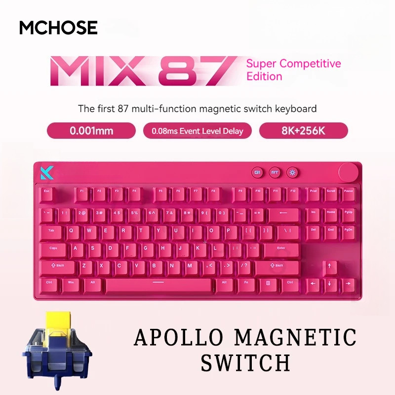 MCHOSE MIX87 Wired Magnetic Switch Mechanical Keyboard with Mental Knob 8K Polling Rate RT Smart ...