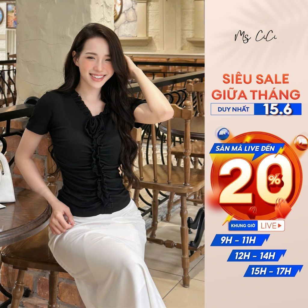 Áo Sohee hoa cuốn Ms Cici dáng ôm cổ V lady sang chảnh, đường xếp bèo ...