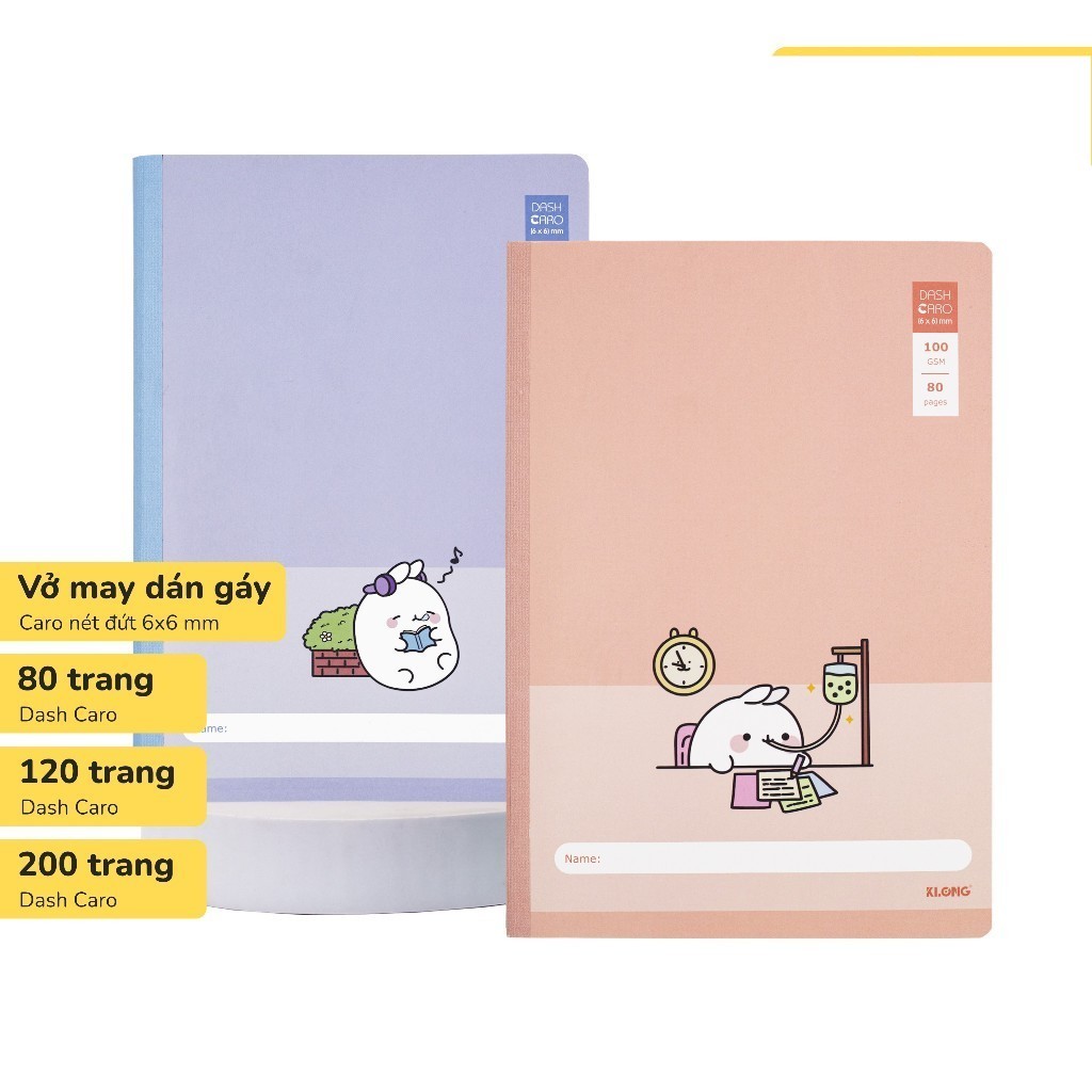 Vở Dash Caro (6x6)mm may dán gáy KLONG B5 100GSM 80 120 200 trang Tập viết bài kẻ ô học sinh ...