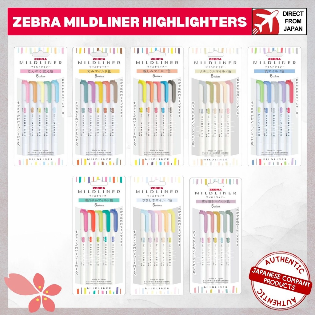 Zebra Mildliner Highlighters Set brush Pen 5-Color or 3-Color Sets ...