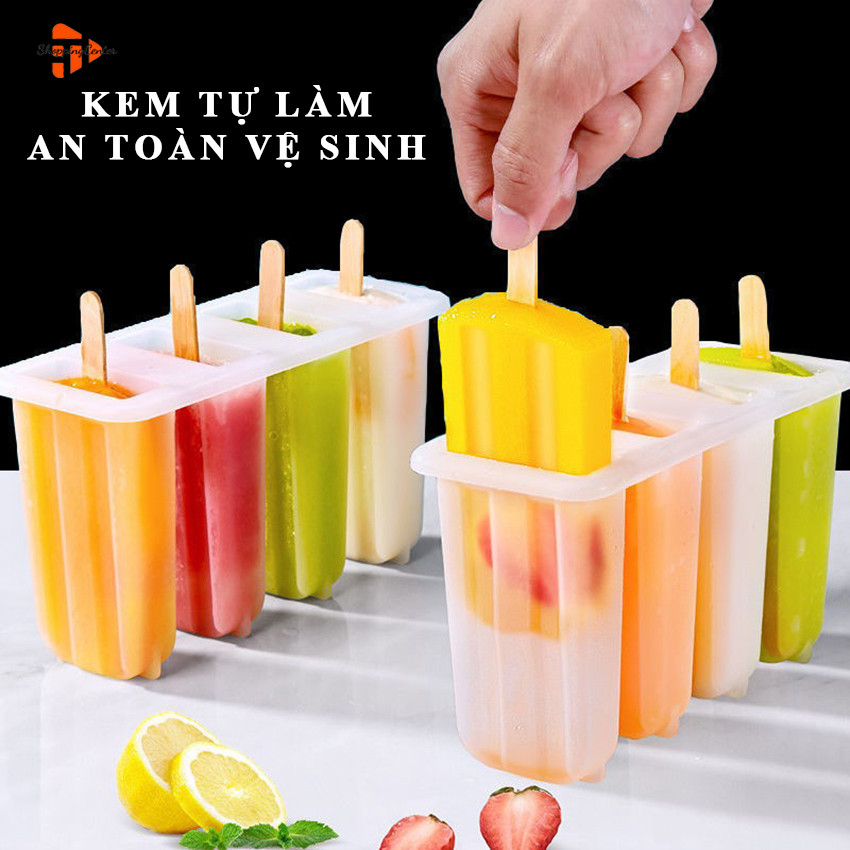 Bộ 4 ô khuôn làm kem que SHOPPINGCENTER, Khay làm kem trái cây chất ...