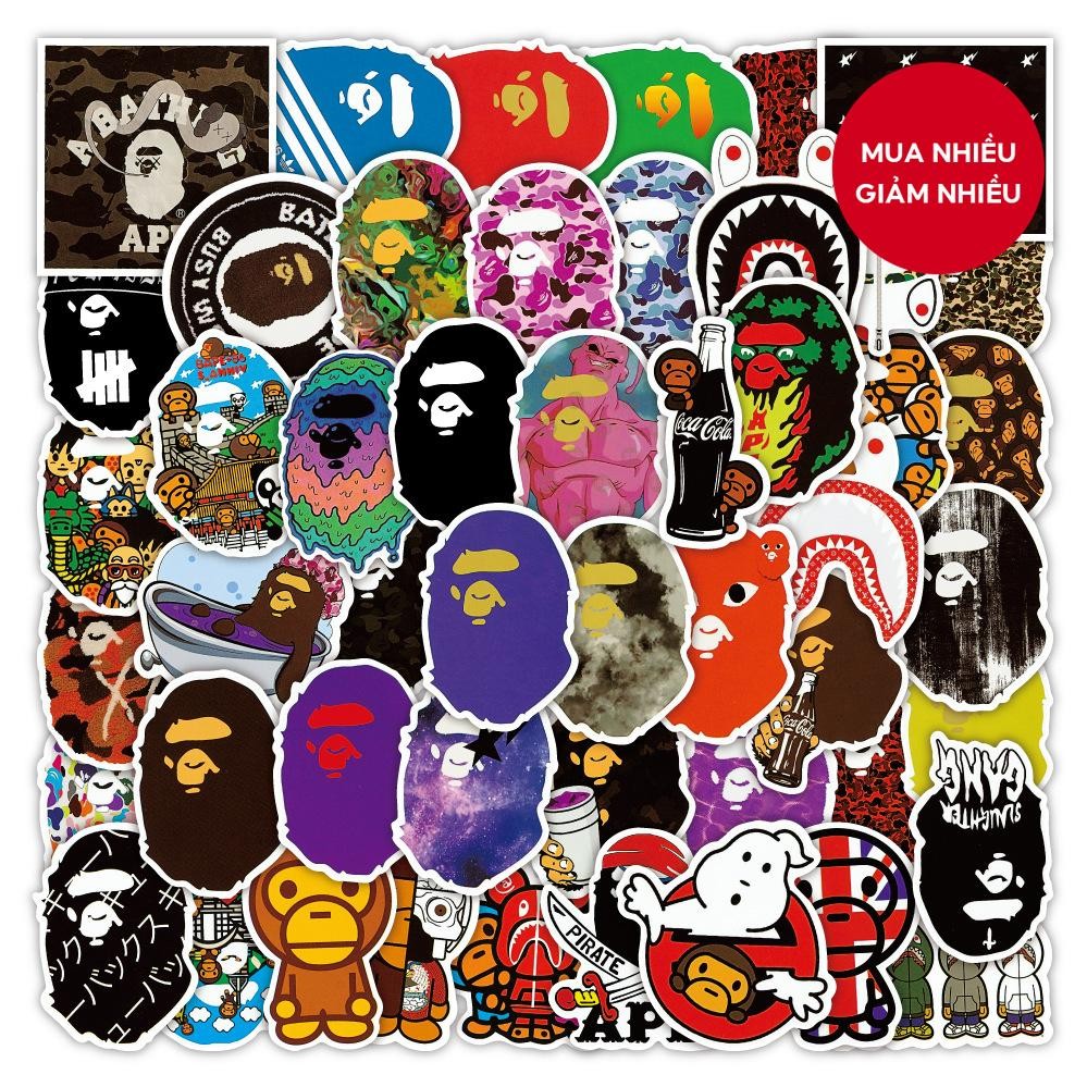 50 Miếng Dán BAPE - Đề Can Vinyl Thương Hiệu Khỉ Tắm Cho Laptop, Mũ Bảo ...