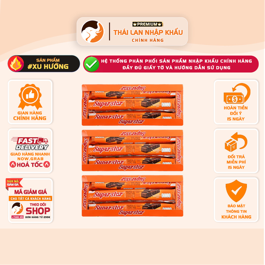 Bánh xốp Super Star Triple Chocolate Thái Lan Chính hãng | Shopee Việt Nam