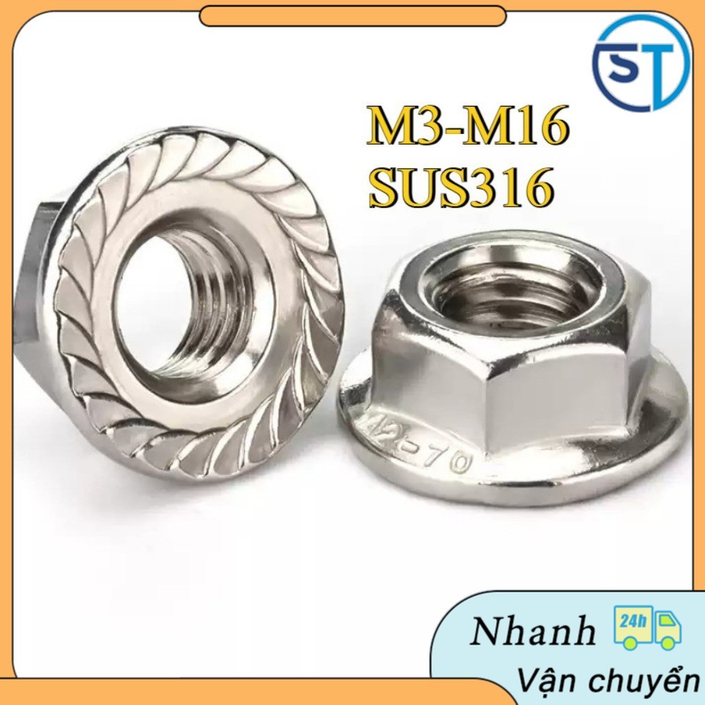 (ST) đai ốc, ecu liền long inox 316 (ê cu)/Đai ốc liền phẳng /Đai ốc mặt bích M3 / M4 / M5 / M6 ...