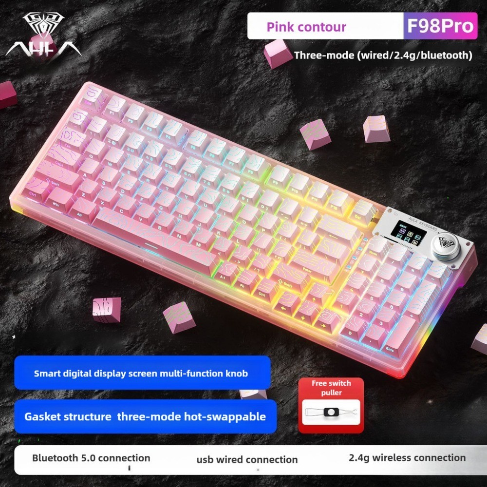 AULA F98 Pro Wireless Mechanical Keyboard Transparent RGB Full-key Hot ...