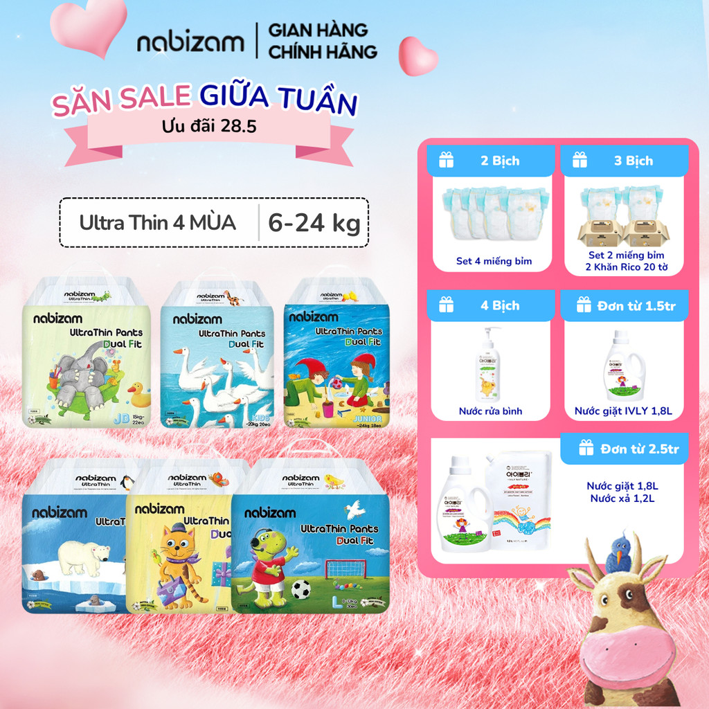 Combo 2 Bịch Tã/Bỉm Quần NABIZAM ULTRA THIN 4 Mùa Mỏng Mềm Hơn, Thấm ...