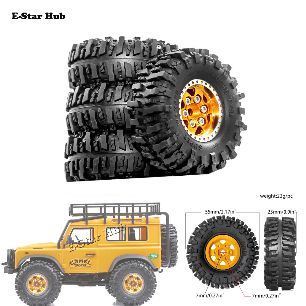 4psc 55MM Vành bánh xe kim loại Beadlock lốp cao su cho 1/24 Axial ...