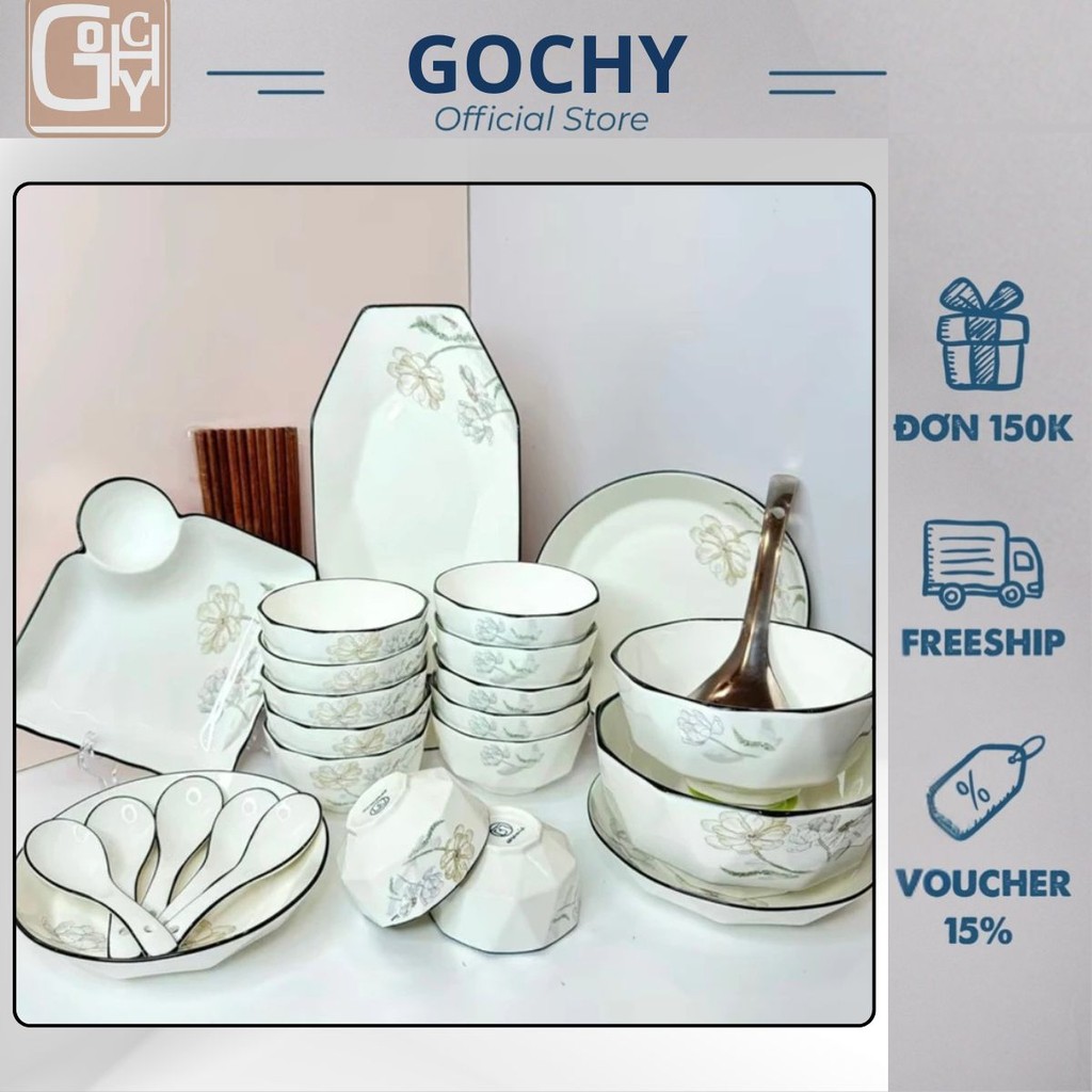 [ GOCHY ] Bộ Tô Chén Đĩa Sứ Ceramic vân Kim Cương - Bộ Bát Ăn Cơm decor ...