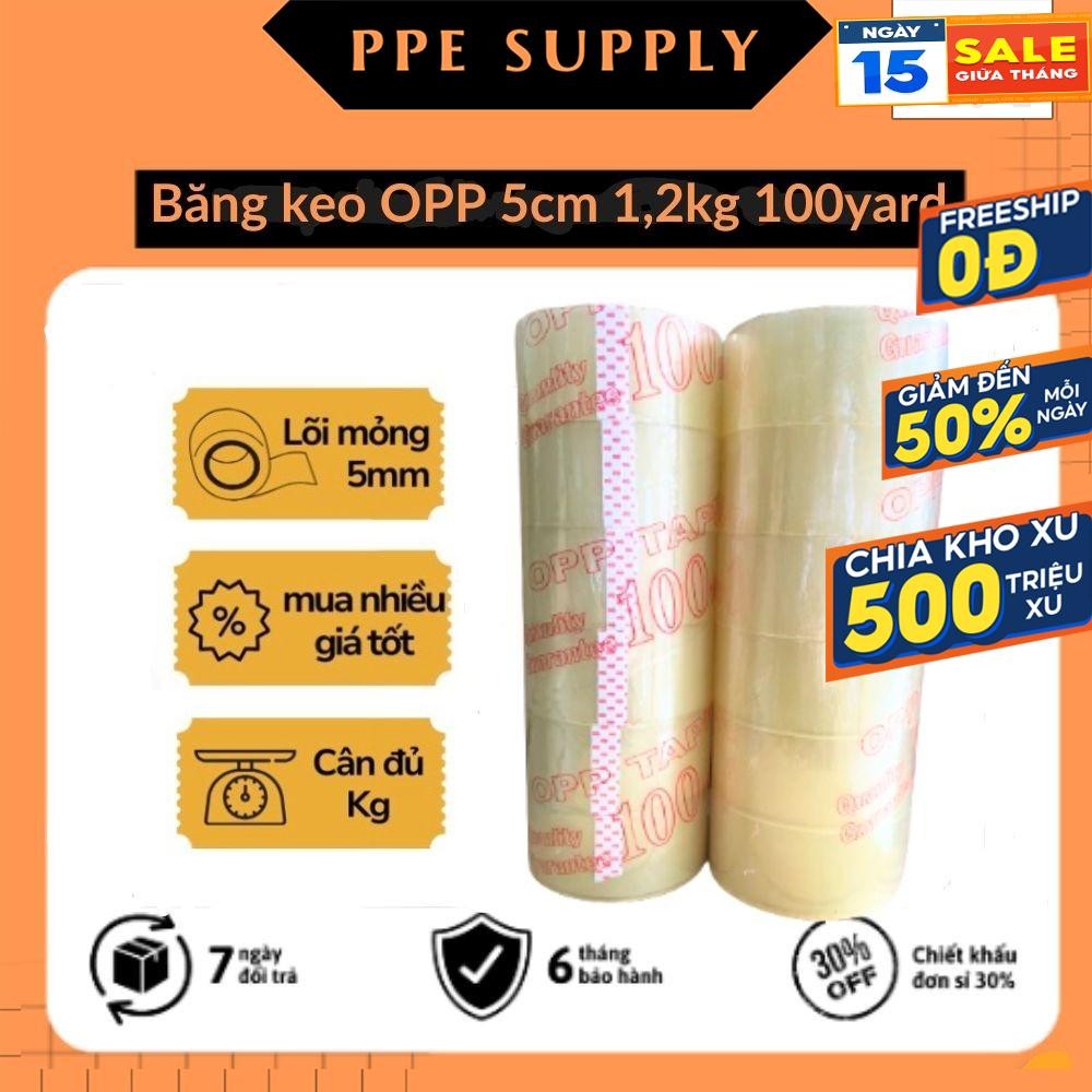 [Rẻ vô địch] Combo 18 Cuộn Băng keo OPP 5cm 1,2kg 100Y-Băng keo, Băng keo trong siêu dính ...
