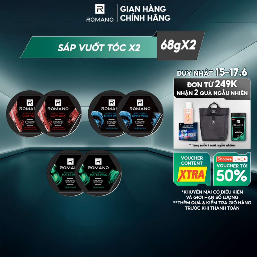 Combo 2 Sáp vuốt tóc nam Romano Restyleable 68g/hộp giữ nếp suốt 8h | Shopee Việt Nam