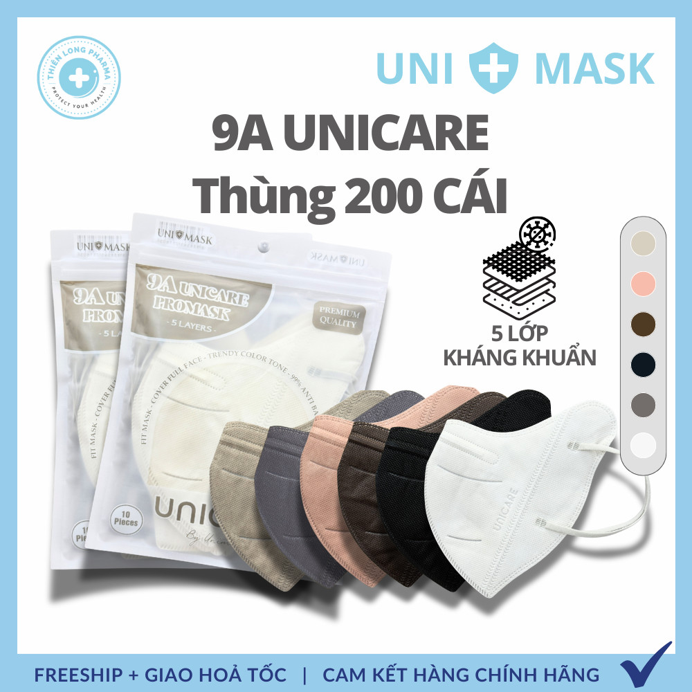 [SET 200 Cái] Khẩu trang 9A UNICARE 5 lớp dày chống nắng, tia uv kích thước lớn siêu bảo vệ ...