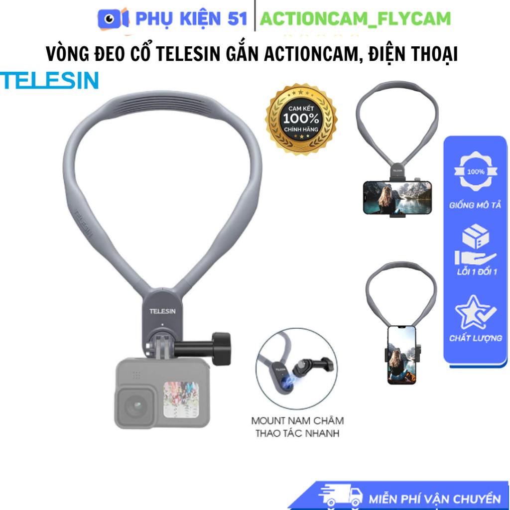 Vòng đeo cổ TELESIN dành cho Gopro , gắn điện thoại Action Insta360 Ace ...