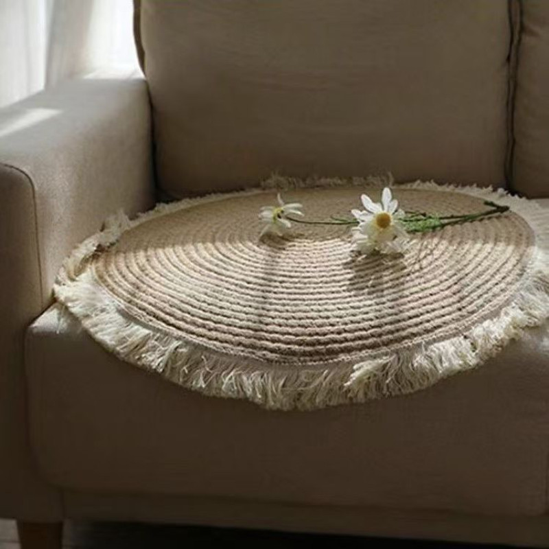 KEMIYA Bàn tròn Thảm tròn Hình nền Vải Tua rua Phòng ngủ Đệm dệt ...