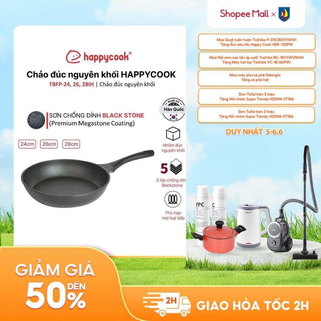 Chảo đúc đáy từ Happycook All Black TBFP-24cm/ 26cm/ 28cm | Shopee Việt Nam