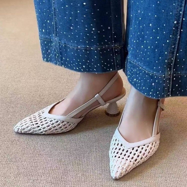 35-42 Giày cao gót mũi nhọn chunky cho phụ nữ với một dây đeo thiết kế ...