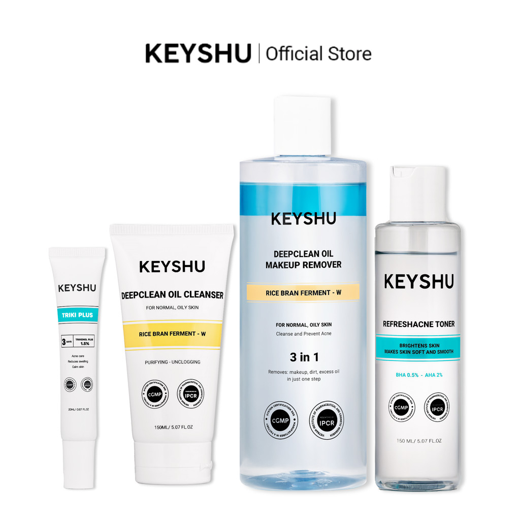 Combo KEYSHU Cho Da Mụn: Tẩy Trang Da Dầu 400ML, Sữa Rửa Mặt Da Dầu ...