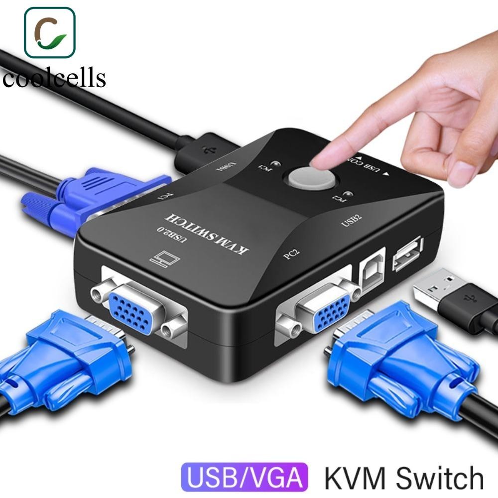 COOLCELLS Công tắc VGA KVM 2 cổng, Bộ chia công tắc VGA KVM USB 2.0 KVM, Bộ chuyển đổi Hoạt động ...