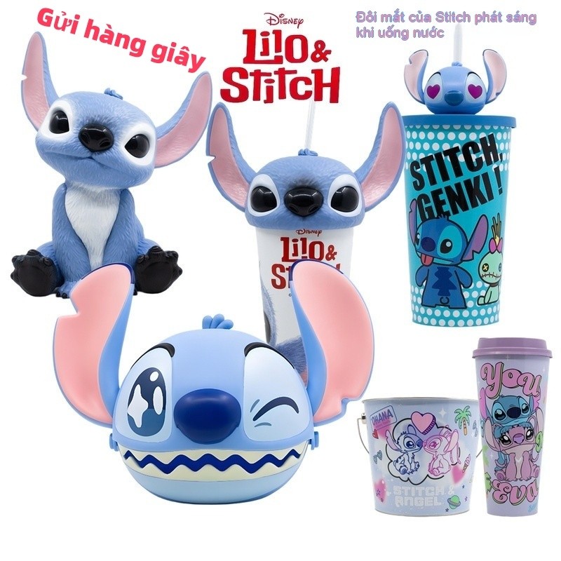 Chén hình chai nước Disney Stitch chính thức, cốc có ống hút, xô hình ...