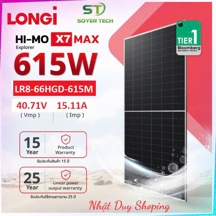 Tấm pin năng lượng mặt trời LONGi 615W Mono Half-cell HIMO7 LR8-66GD ...