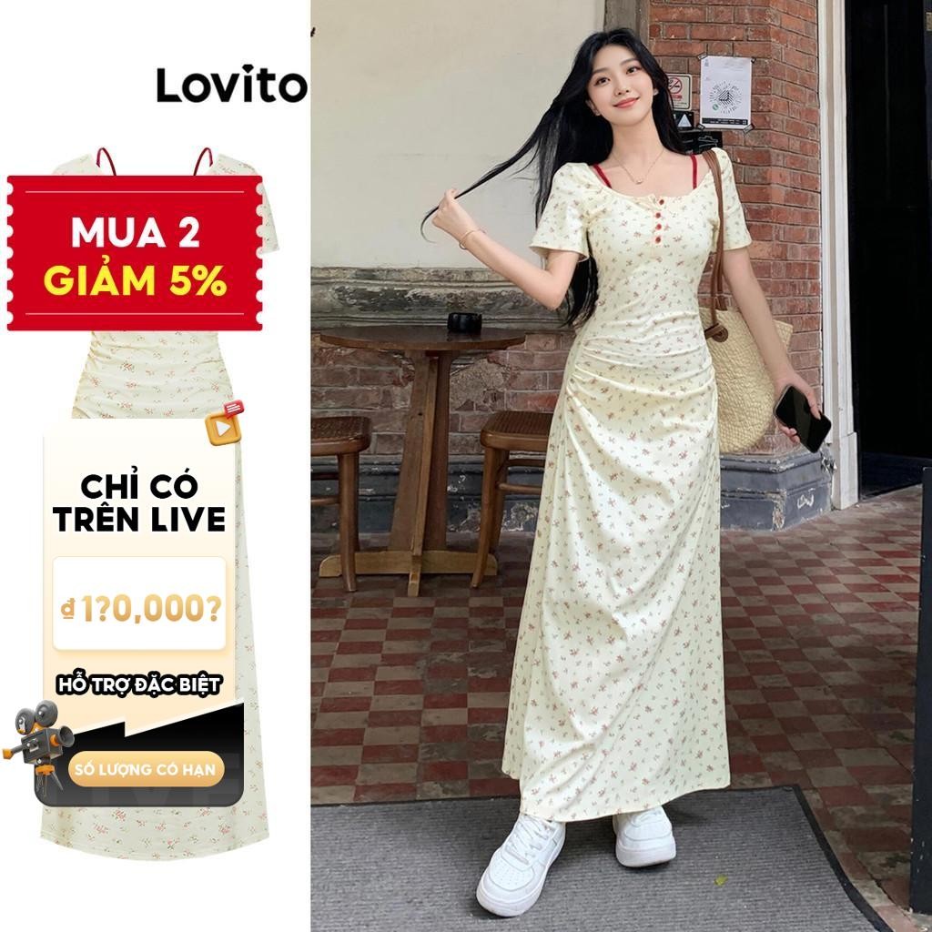 (KOL‘s pick) Lovito Đầm thường ngày Nút xếp nếp hoa sọc 2In1 dành cho ...