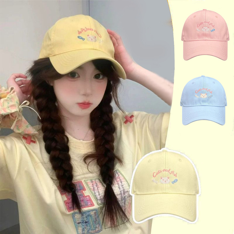 Mũ bóng chày thêu mèo con dễ thương dành cho nữ - Chu vi đầu lớn, vành ...