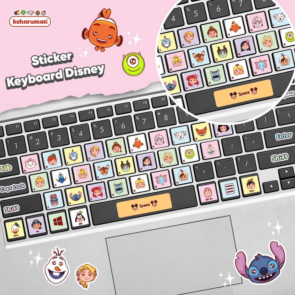 Sticker Bàn Phím Máy Tính Laptop chủ đề Disney Princess Stitch Frozen ...