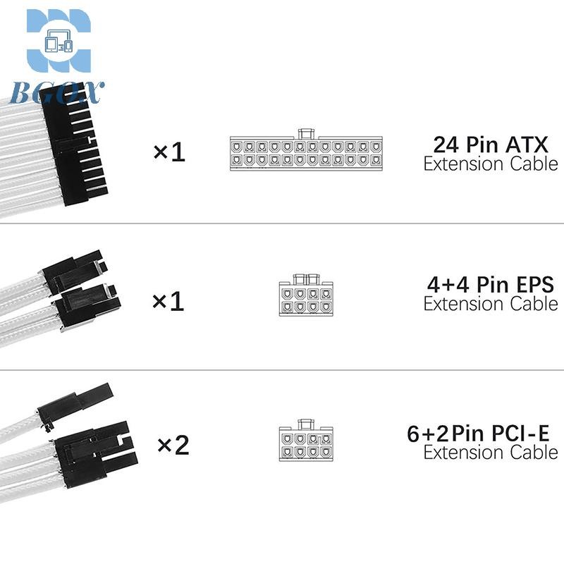 [BGOX] PSU ATX 24Pin Cáp Nối Dài Nylon Bện 8pin 6 + 2pin Dây 24Pin Bo ...