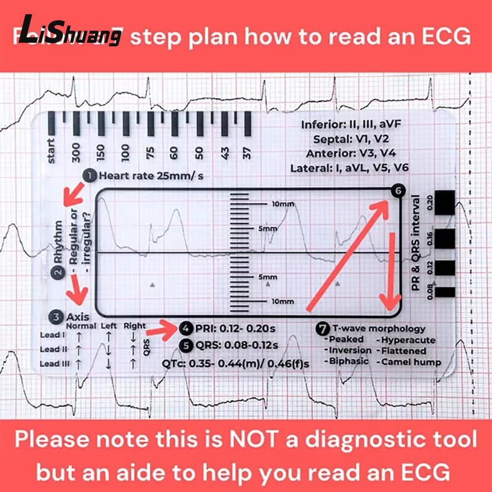 Thước đo 7 bước LISHUANG ECG, Caliper EKG di động trong suốt, Dụng cụ ...