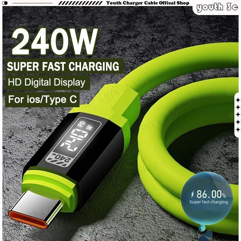 Cáp dữ liệu loại C kép 240W Cáp sạc điện thoại sạc nhanh 6A với màn ...